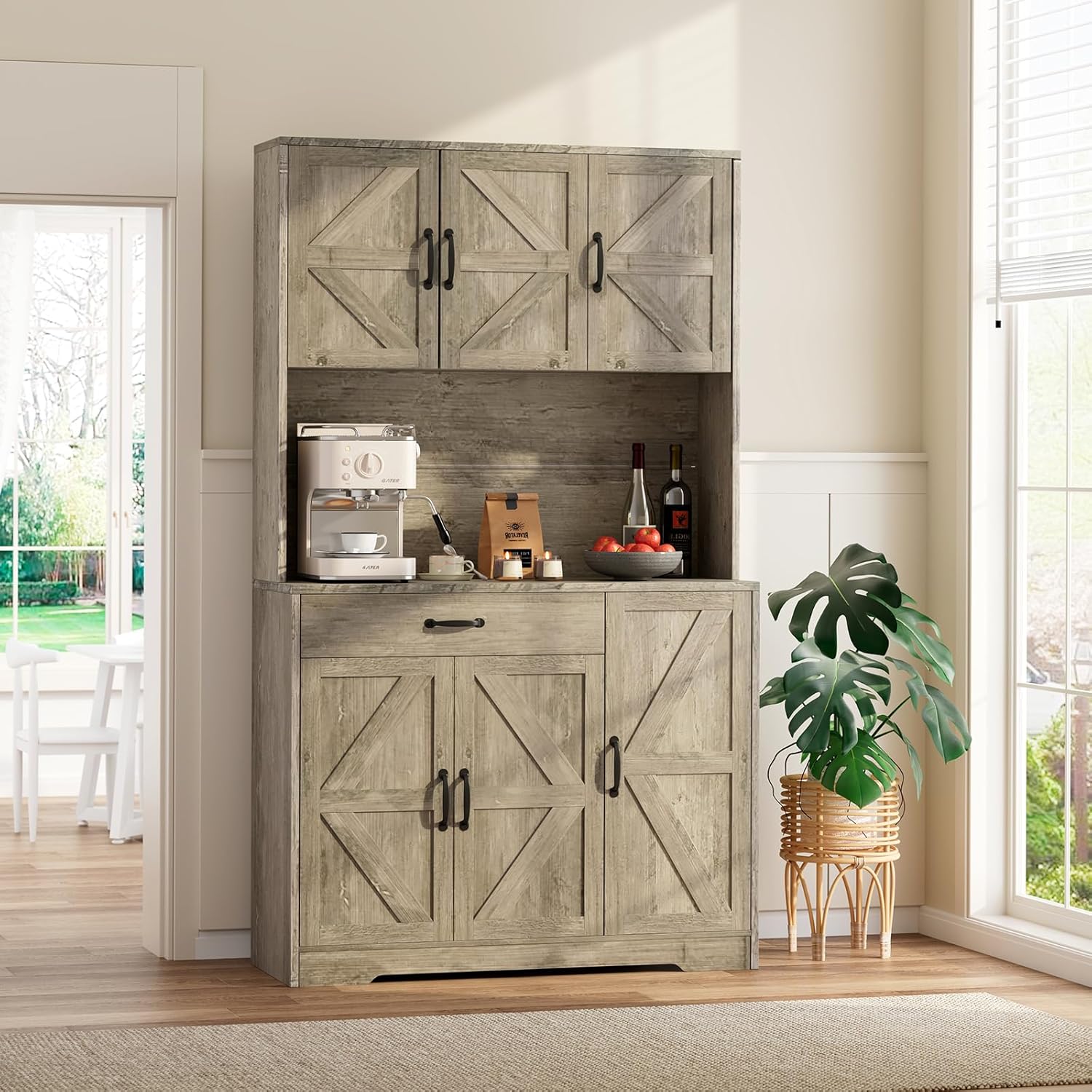 71" Kitchen Pantry Cabinet with Charging Station, Buffet Sideboard for ...