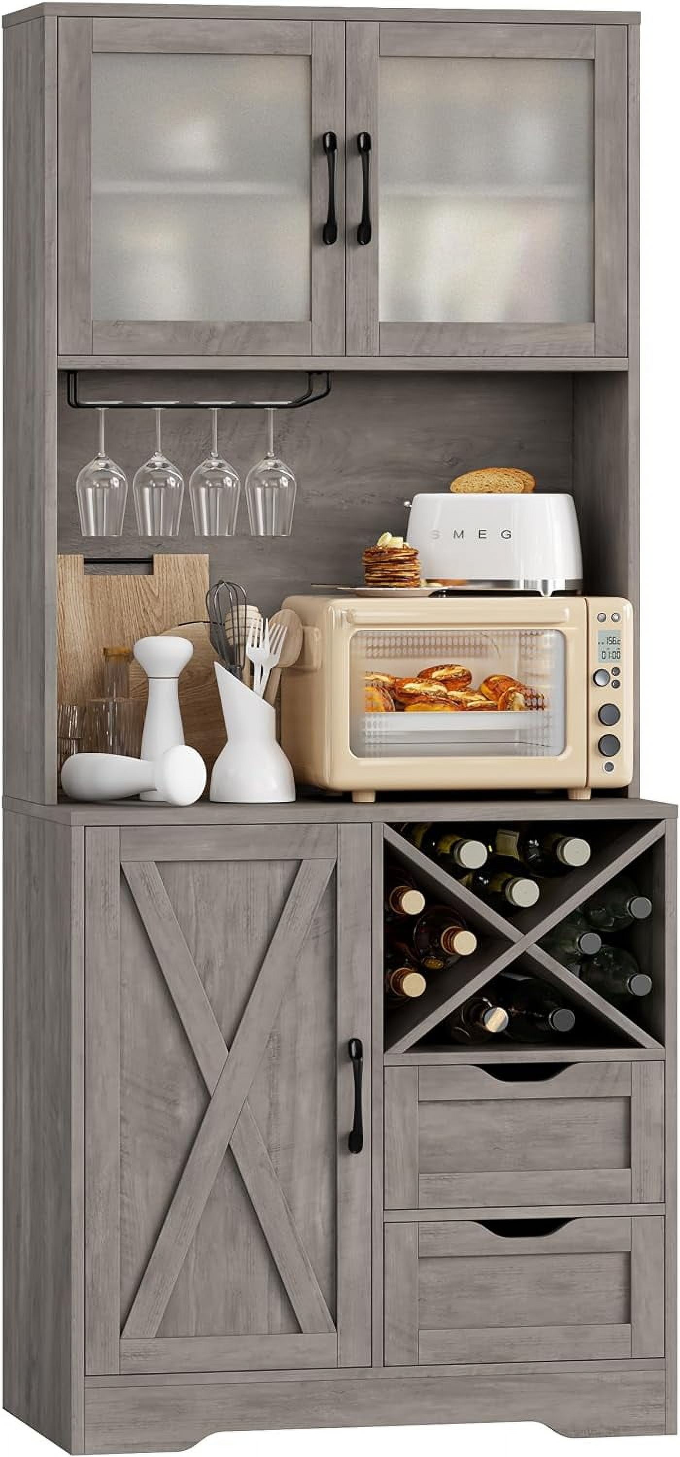 71" Kitchen Pantry Cabinet, Tall Storage Cabinet with Hutch, Coffee Bar ...