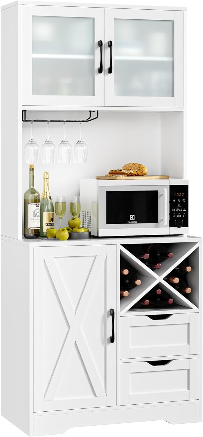 71" Kitchen Pantry Cabinet, Tall Storage Cabinet with Hutch, Coffee Bar ...