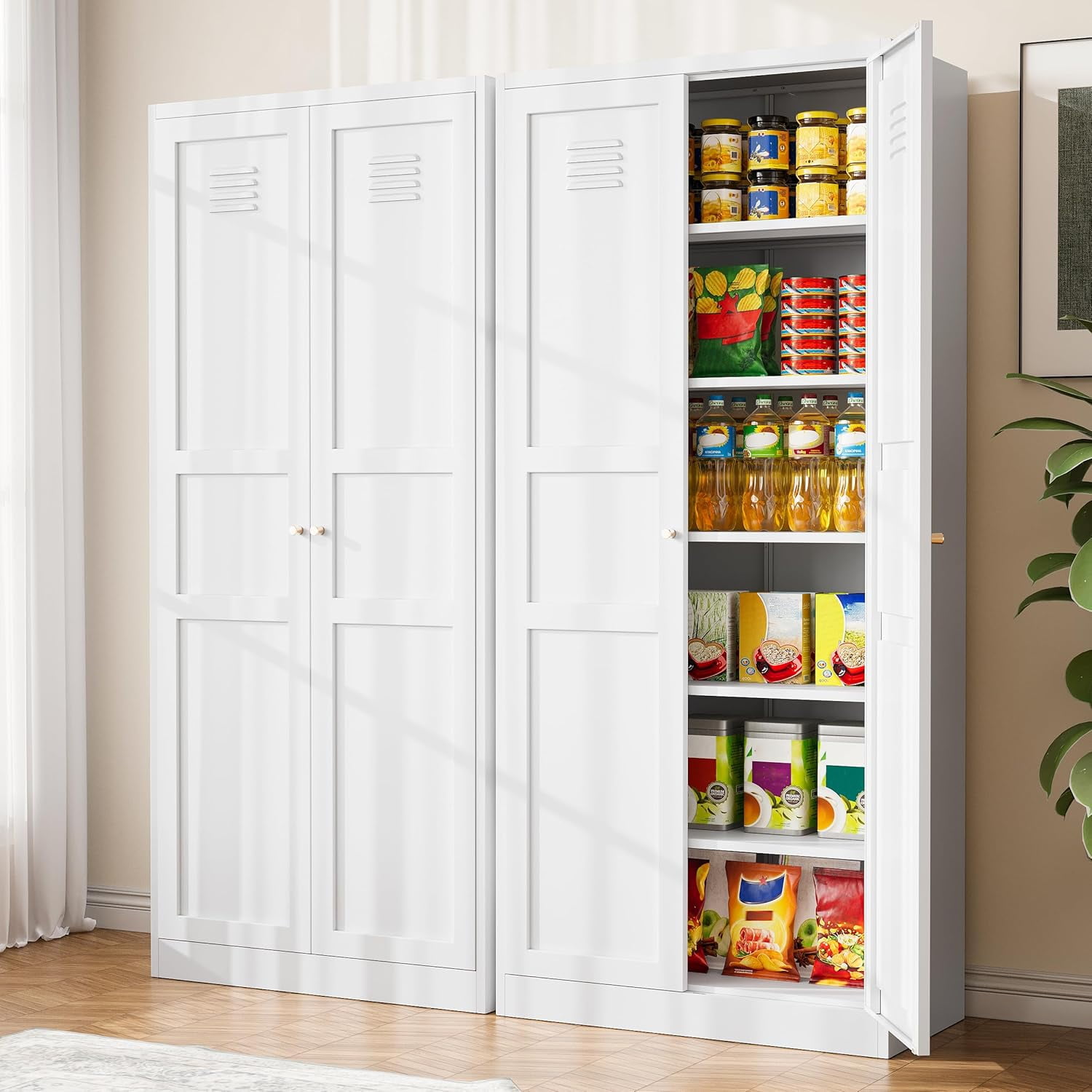 71'' Kitchen Pantry Storage Cabinet with 5 Adjustable Shelves Metal ...