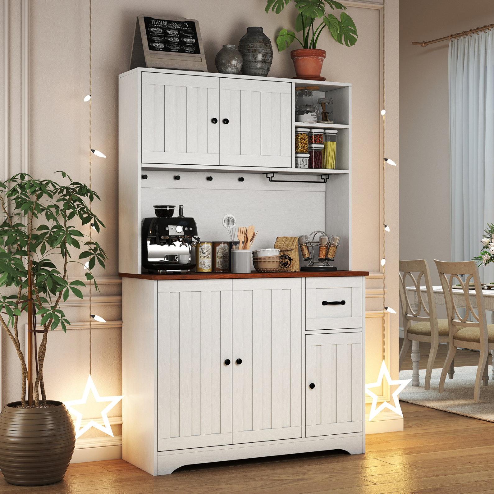 71" Kitchen Pantry Storage Cabinet, Farmhouse Kitchen Hutch with ...