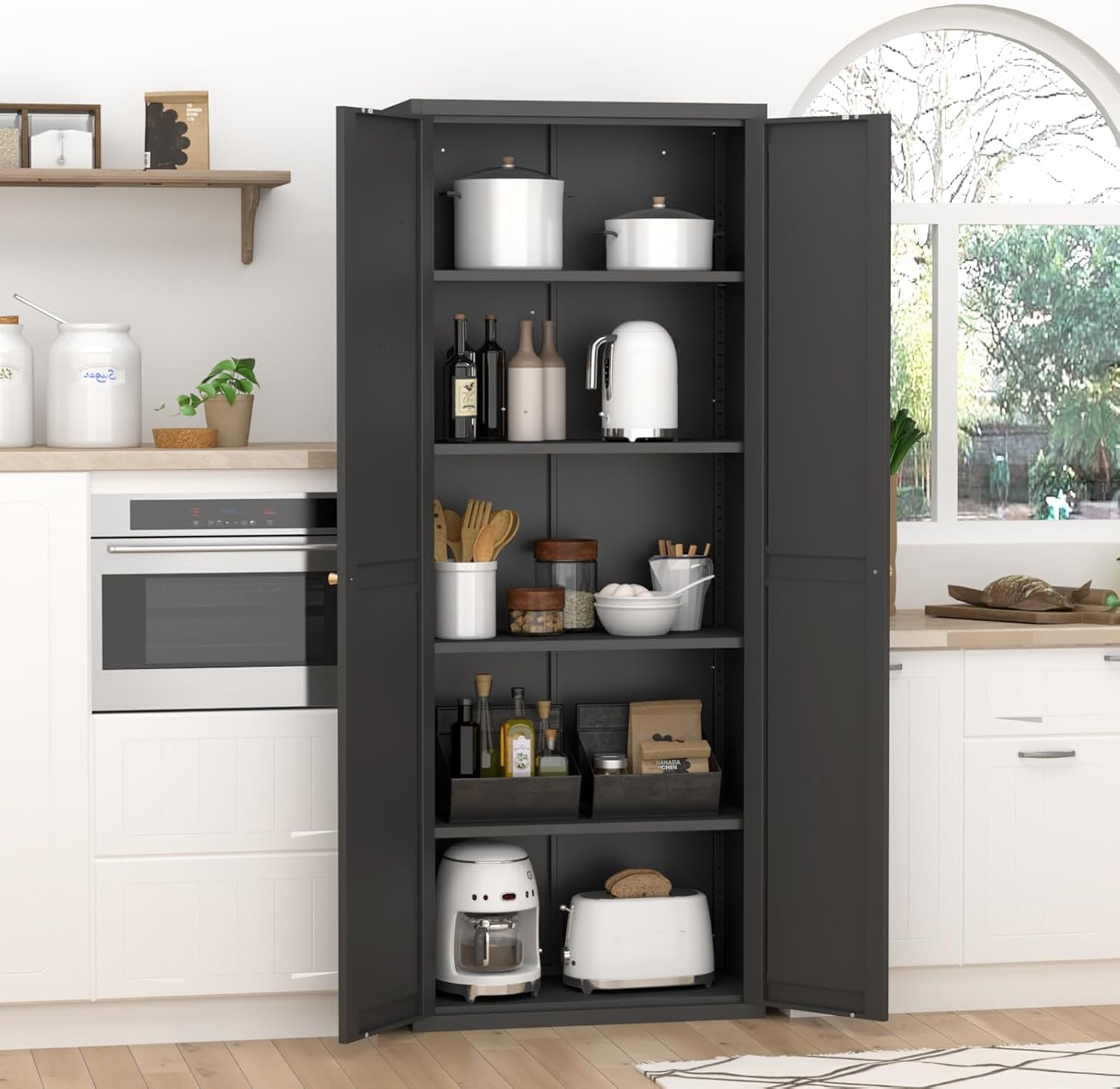 71" Kitchen Pantry Storage Cabinet, Farmhouse Tall Kitchen Pantry ...