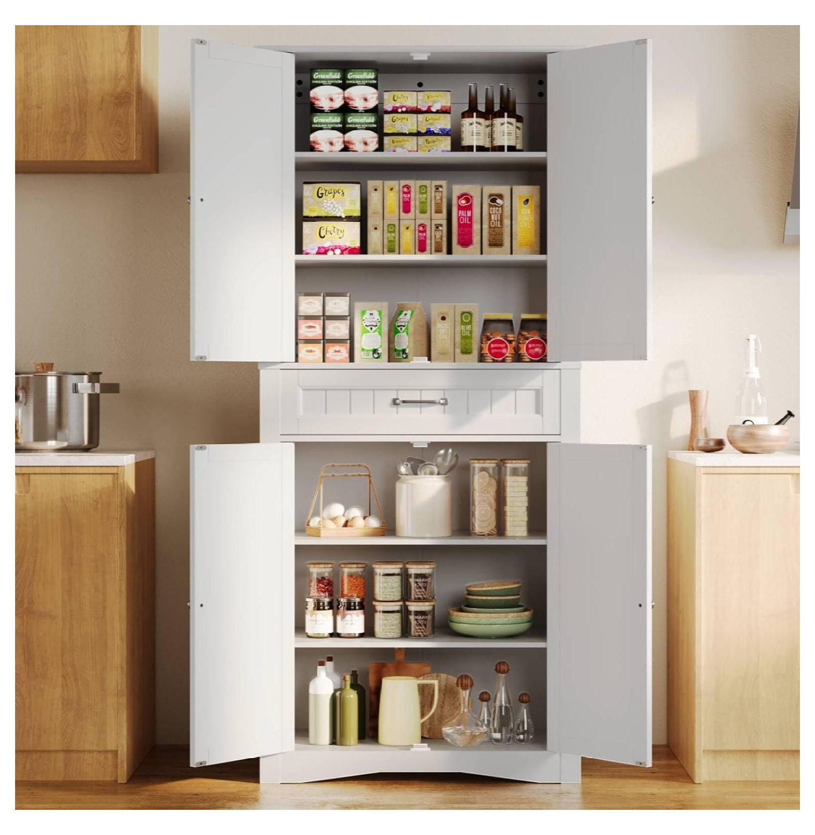 71'' Kitchen Pantry Storage Cabinet, Freestanding Cupboard with 4 Barn ...