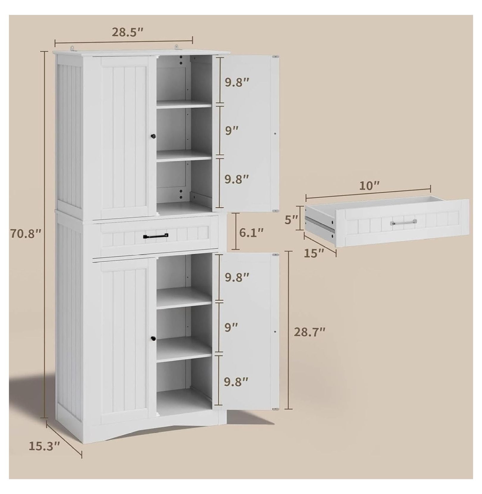 71'' Kitchen Pantry Storage Cabinet, Freestanding Pantry Organizers and ...