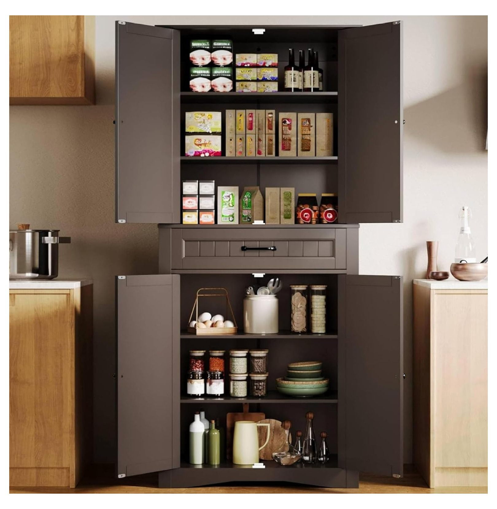 71'' Kitchen Pantry Storage Cabinet, Freestanding Pantry Organizers and ...