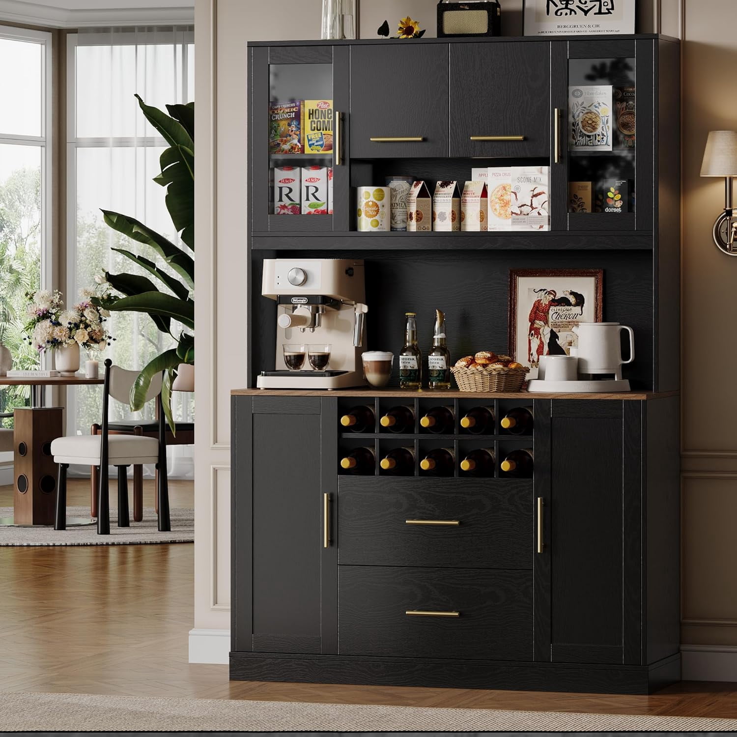 71” Kitchen Pantry Storage Cabinet with Microwave Stand, Freestanding ...