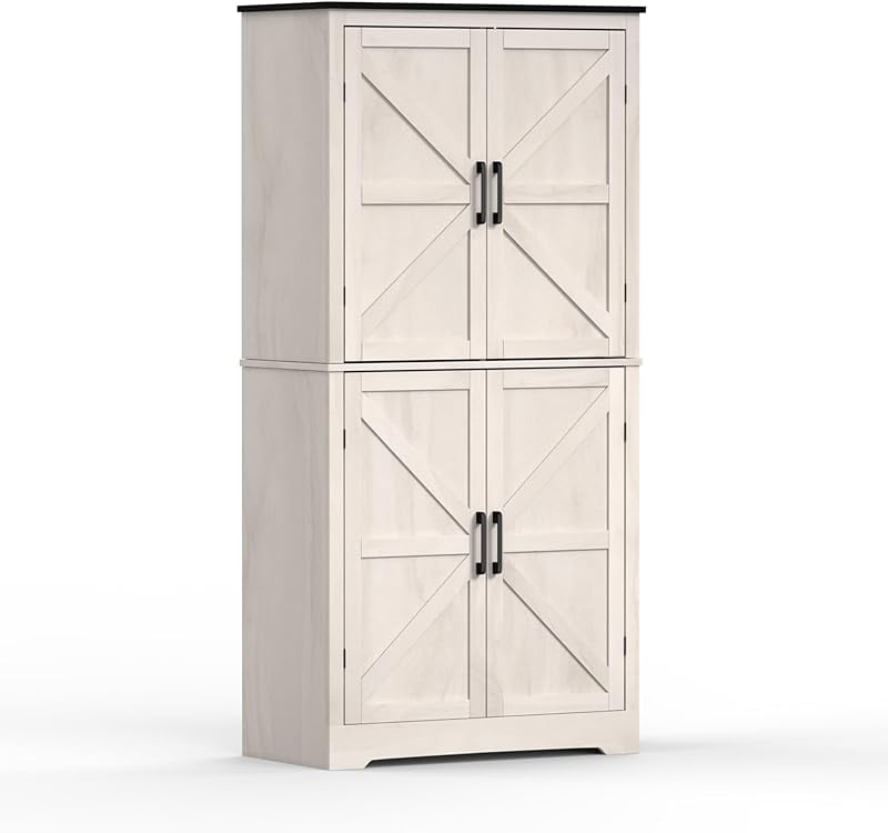 71" Kitchen Pantry Storage Cabinet, Tall Storage Cabinet with Rattan ...