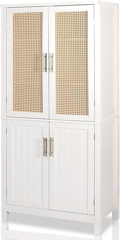 71" Kitchen Pantry Storage Cabinet, Tall Storage Cabinet with Rattan ...