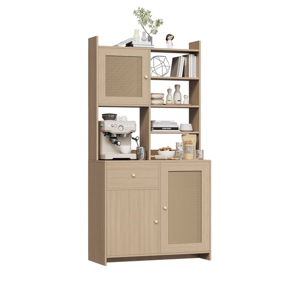 71" Kitchen Pantry Storage Cabinet with Microwave Stand Drawer and ...