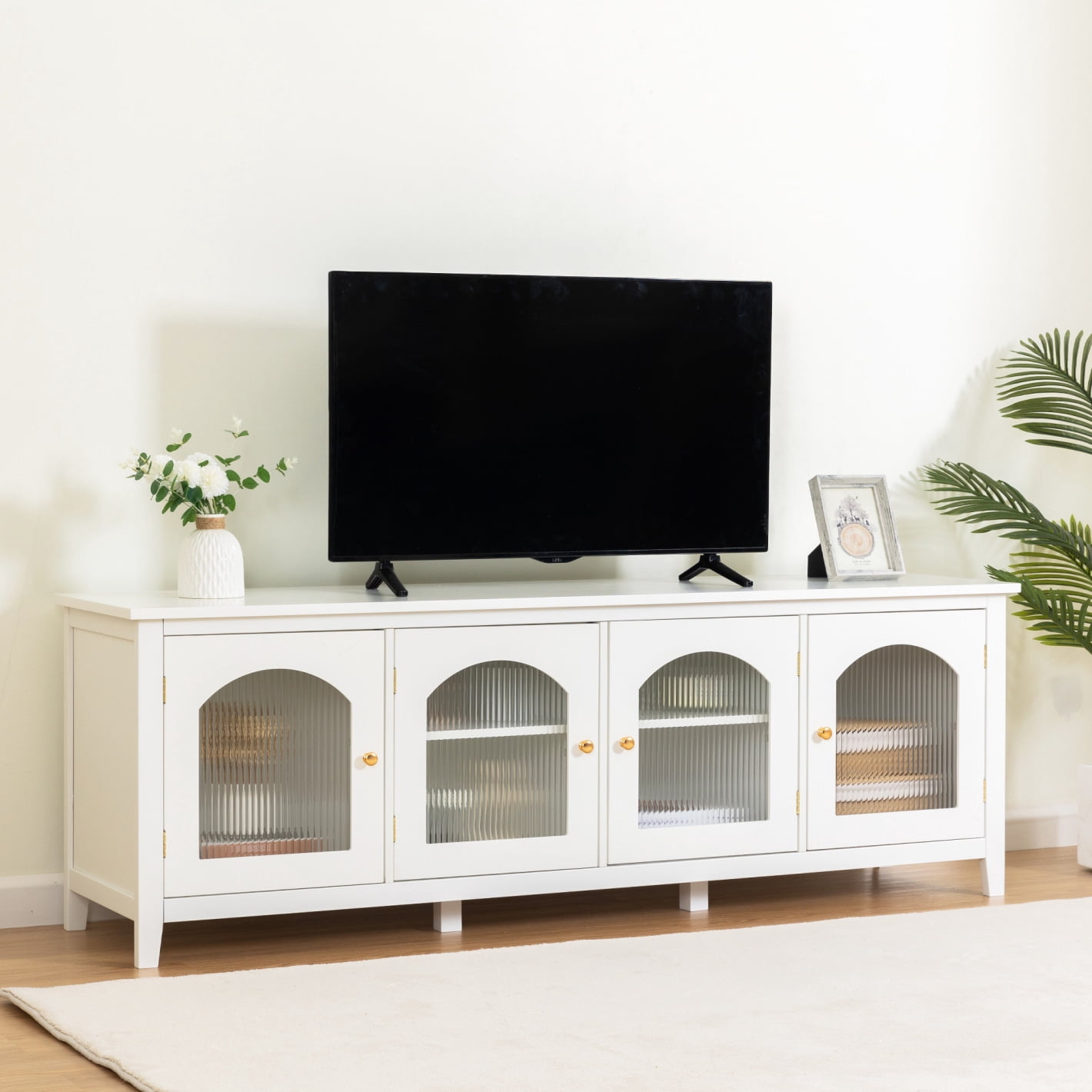 71" Large Accent Storage Cabinet, Modern Retro Wood Entertainment ...