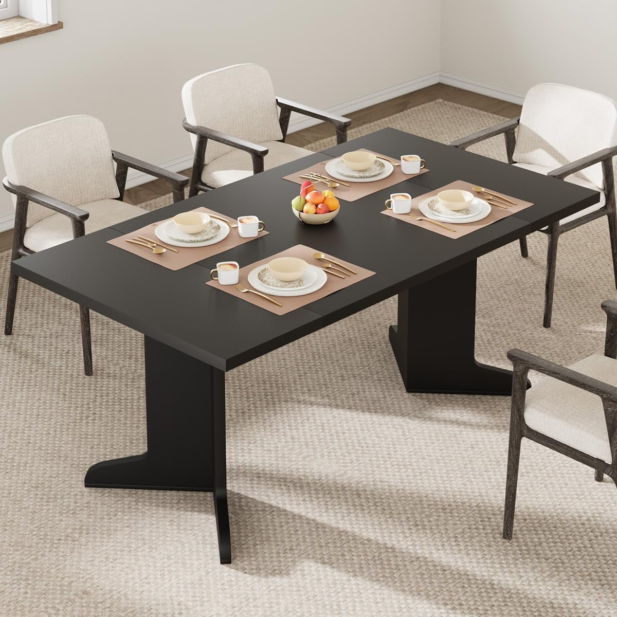 71" Large Dining Table for 6, Farmhouse Kitchen Table with Padded Top ...