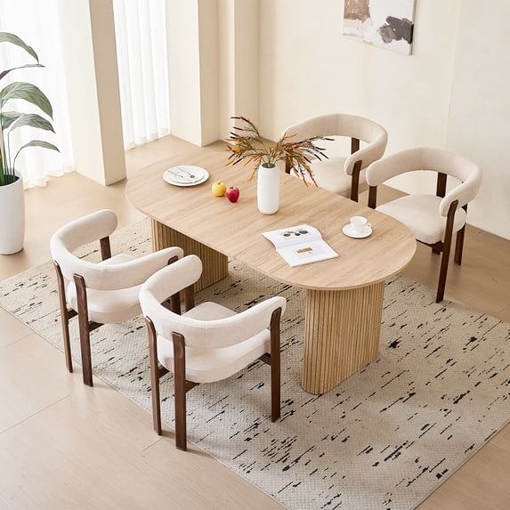 71" Large Dining Table Set for 4, Rounded Corners Farmhouse Modern ...