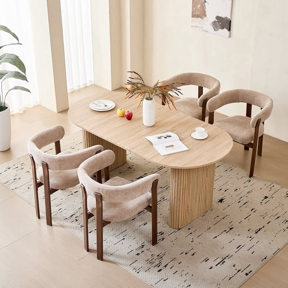 71" Large Dining Table Set for 4, Rounded Corners Farmhouse Modern ...