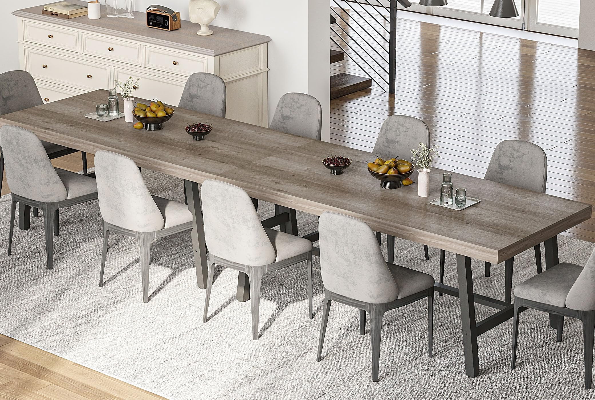 71" Large Dining Table for 8, 10, 12 People, Grey Farmhouse Dinner ...