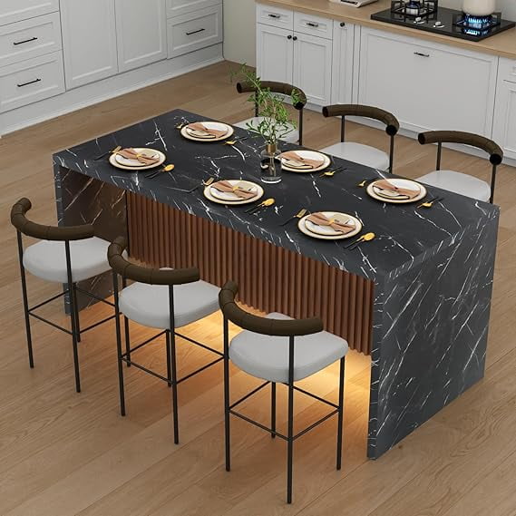 71" Large Imitation Marble Dining Table for 4-6 People, Island Table ...