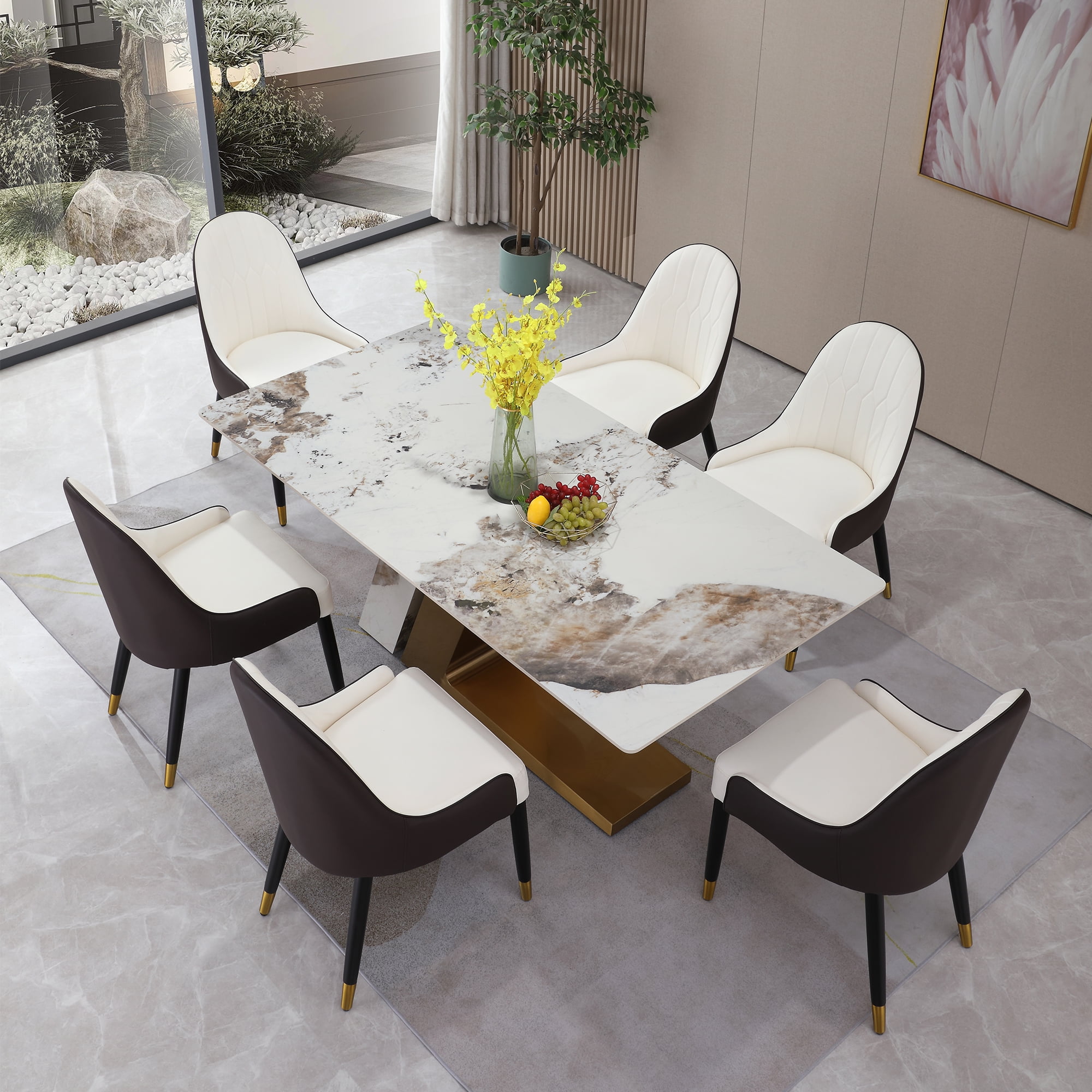 71” Leavader L-shape Sintered Stone Square Dining Table Set For 6 ...