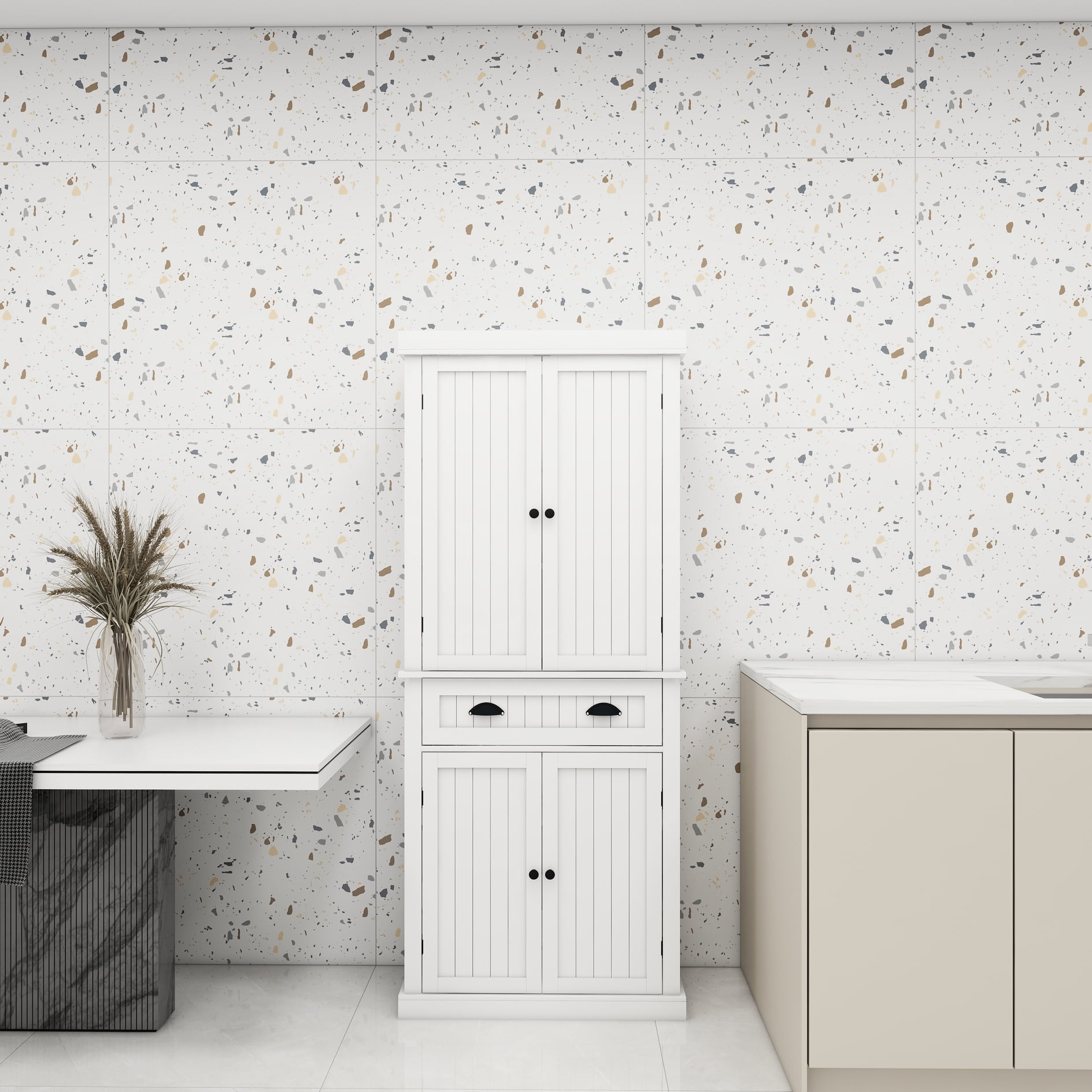 71" Living Room Storage Unit - White. 4 Doors, Drawer, 2 Adjustable ...