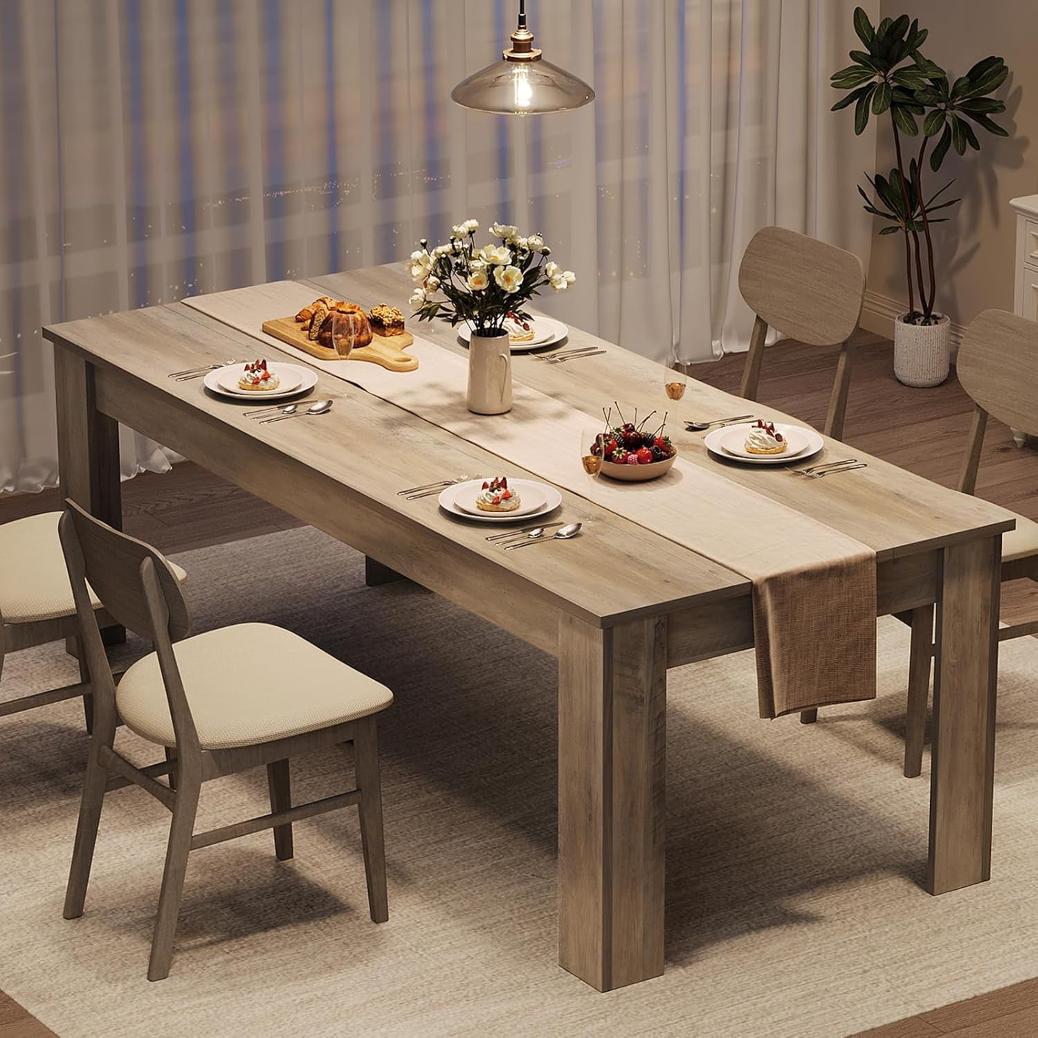 71" Long Dining Table for 6-8, Large Farmhouse Rectangular Kitchen ...