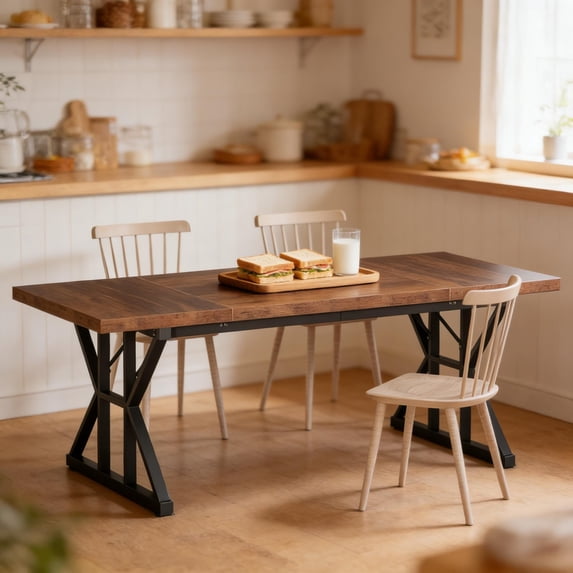 71" Long Dining Table for 6-8 People, Rectangular Kitchen Table with X ...