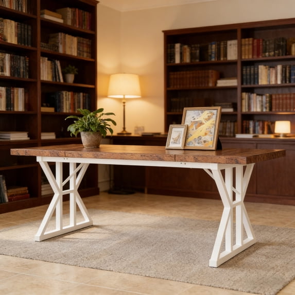 71" Long Dining Table for 6-8 People, Rectangular Kitchen Table with X ...