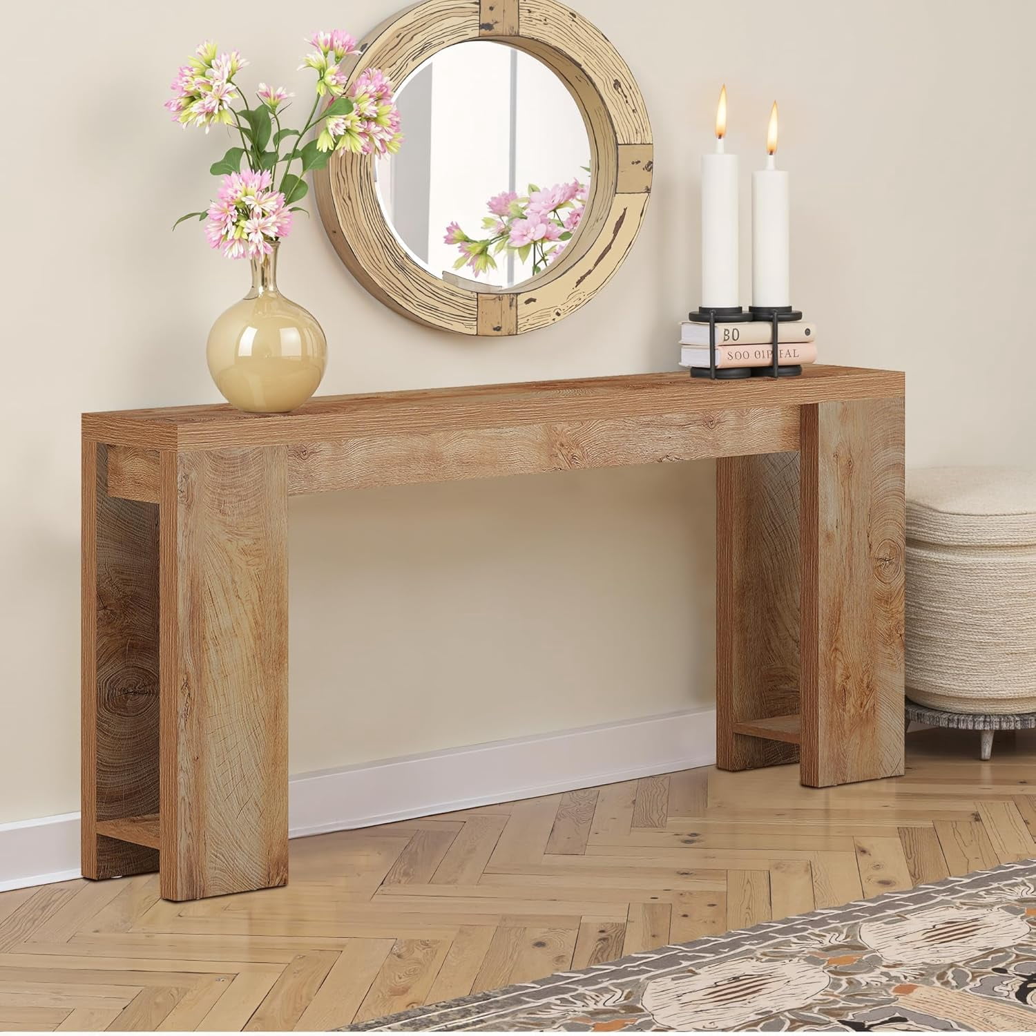 71’’ Long Hallway Table for Entryway, Sturdy Farmhouse Wooden Console ...