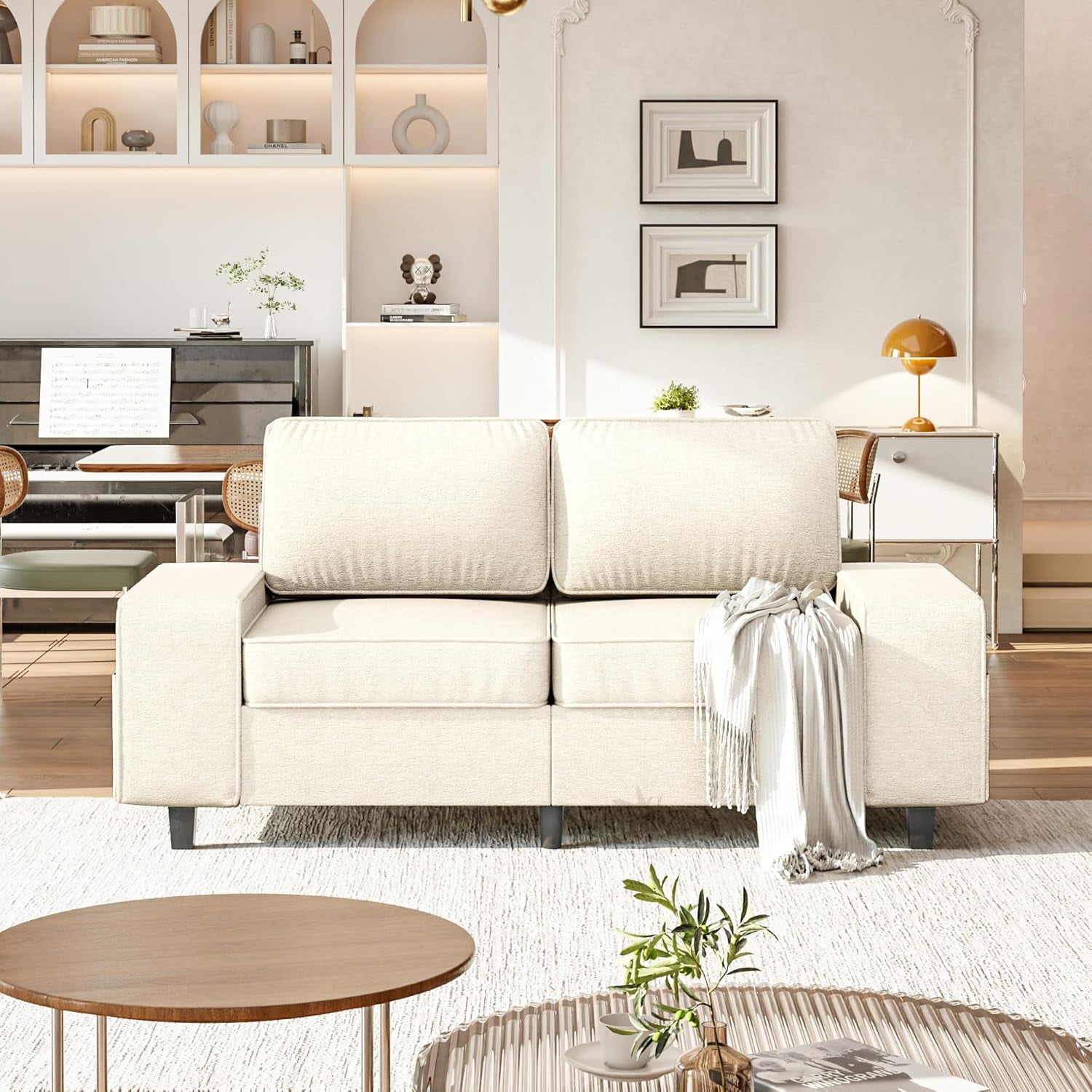 71" Loveseat Sofa for Living Room, Deep Seat Mid Century Modern Chenille Fabric 2 Love Seat ...