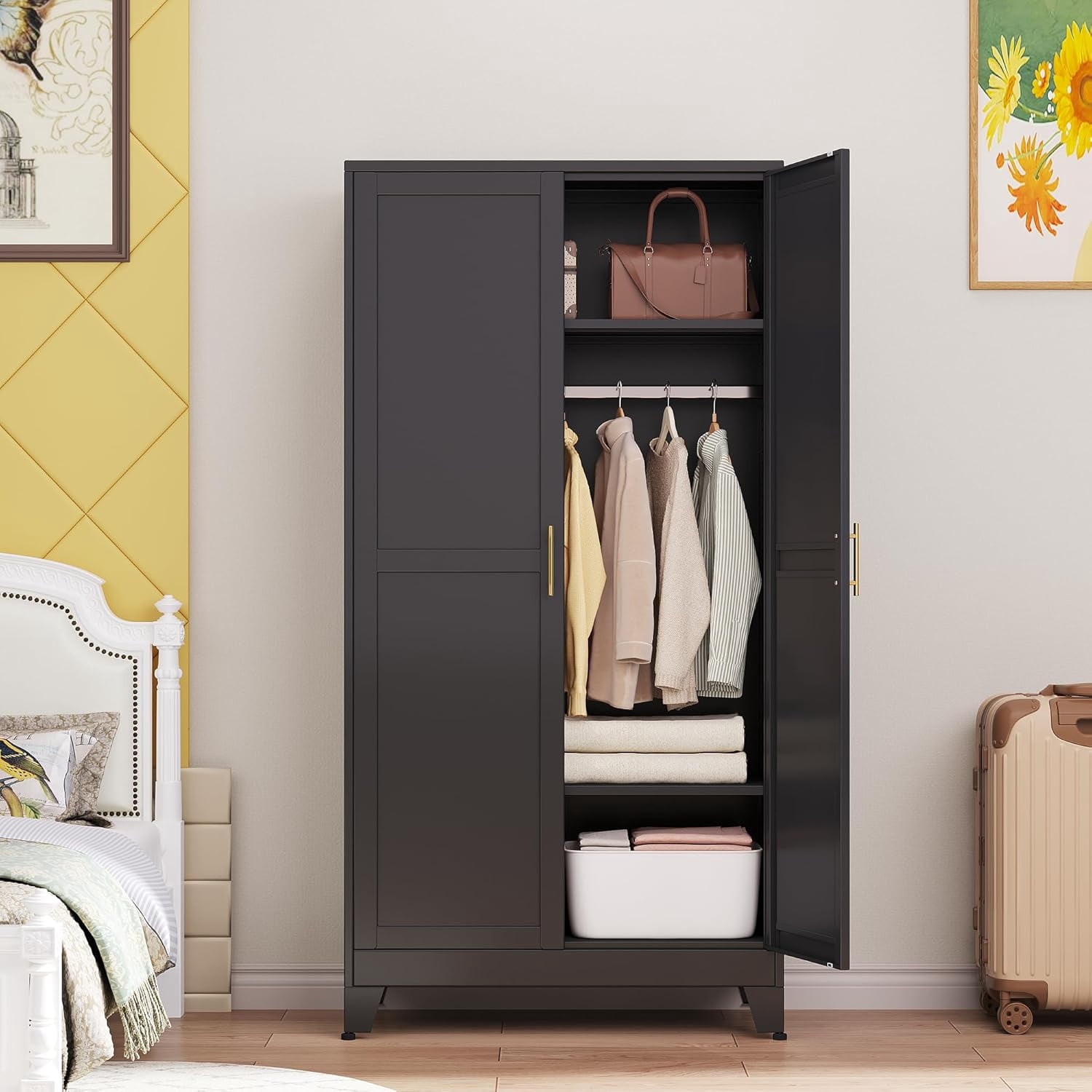 71" Metal Armoire Wardrobe Closet, Bedroom Clothing Storage Cabinet ...
