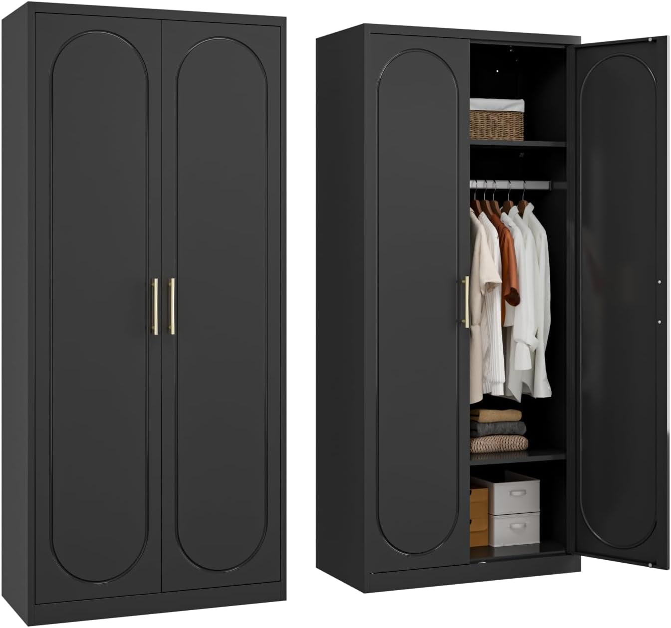 71" Metal Armoire Wardrobe Closet with Doors,Tall Clothing Storage ...
