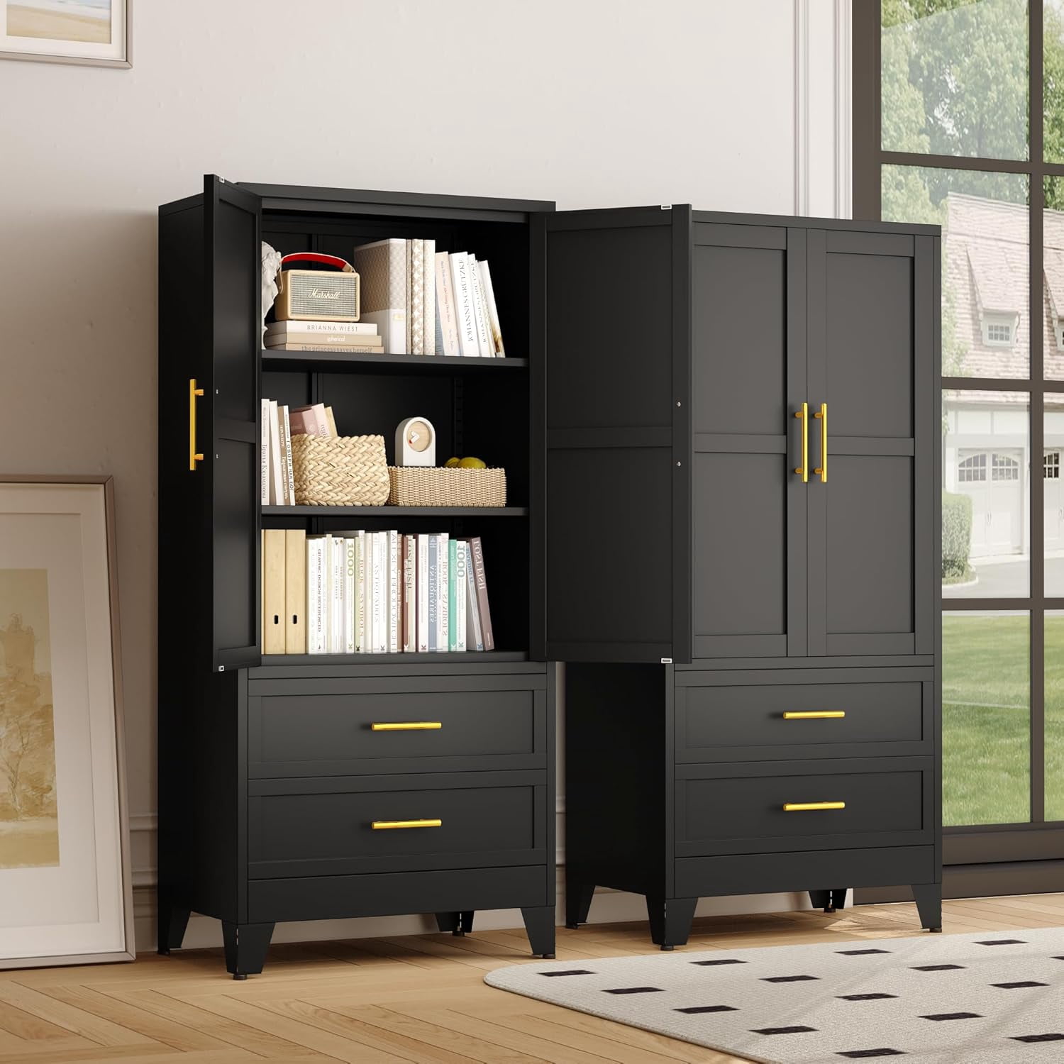 71 Metal Armoire Wardrobe Closet Steel Clothing Storage Cabinet with ...