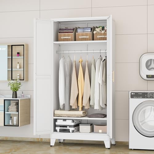 71 "Metal Armoire Wardrobe Closet, Steel Clothing Storage Cabinet with ...