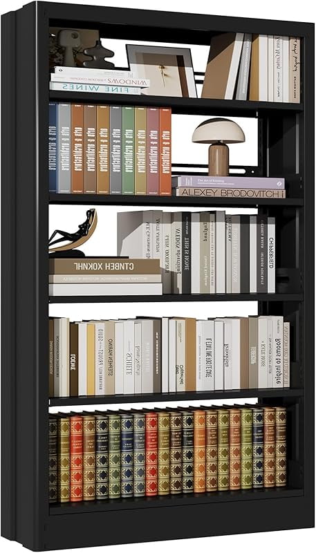 71" Metal Book Shelf,5 Tier Bookshelf with Adjustable Shelves,Black ...