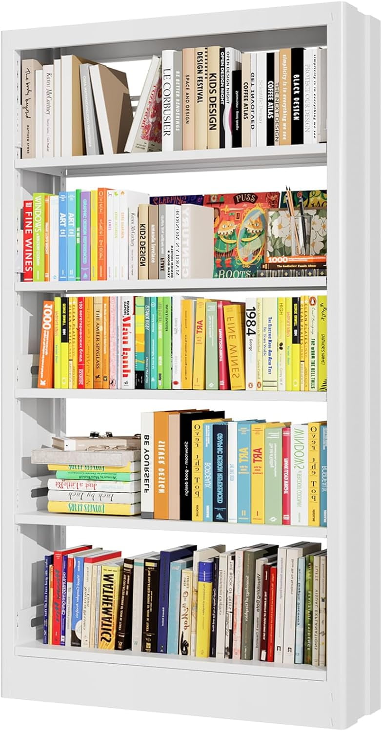 71" Metal Bookshelf,5 Tier Library Bookcase with Adjustable Shelves ...
