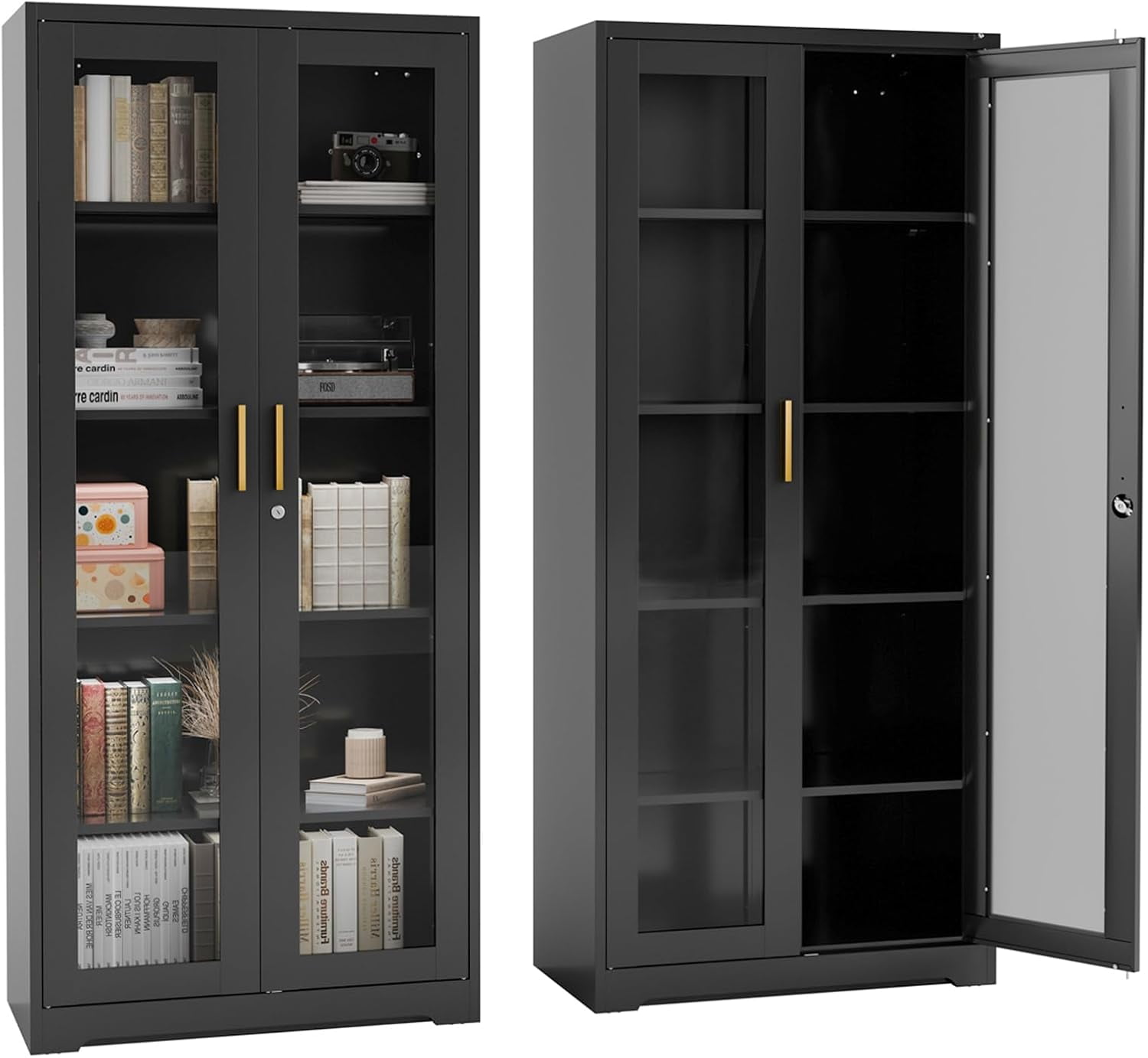 71" Metal Display Cabinet with Glass Doors, Locking Curio Cabinets with ...
