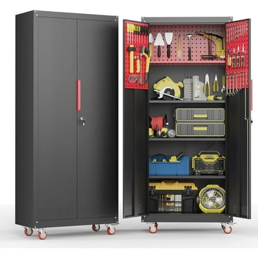34" Metal Garage Storage Cabinet with Wheels, Adjustable Rolling Tool ...