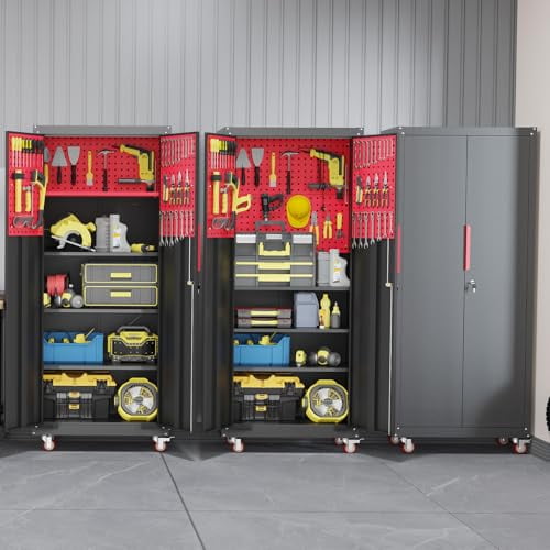 71" Metal Garage Storage Cabinet, Metal Garage Cabinets with Wheels ...