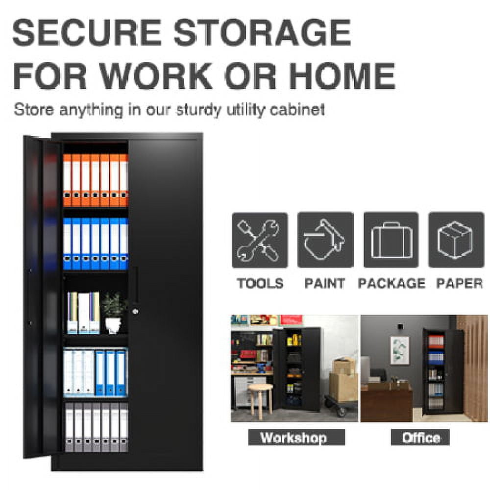 71"Metal Garage Storage Cabinet with 2 Doors and 4 Adjustable Shelves ...