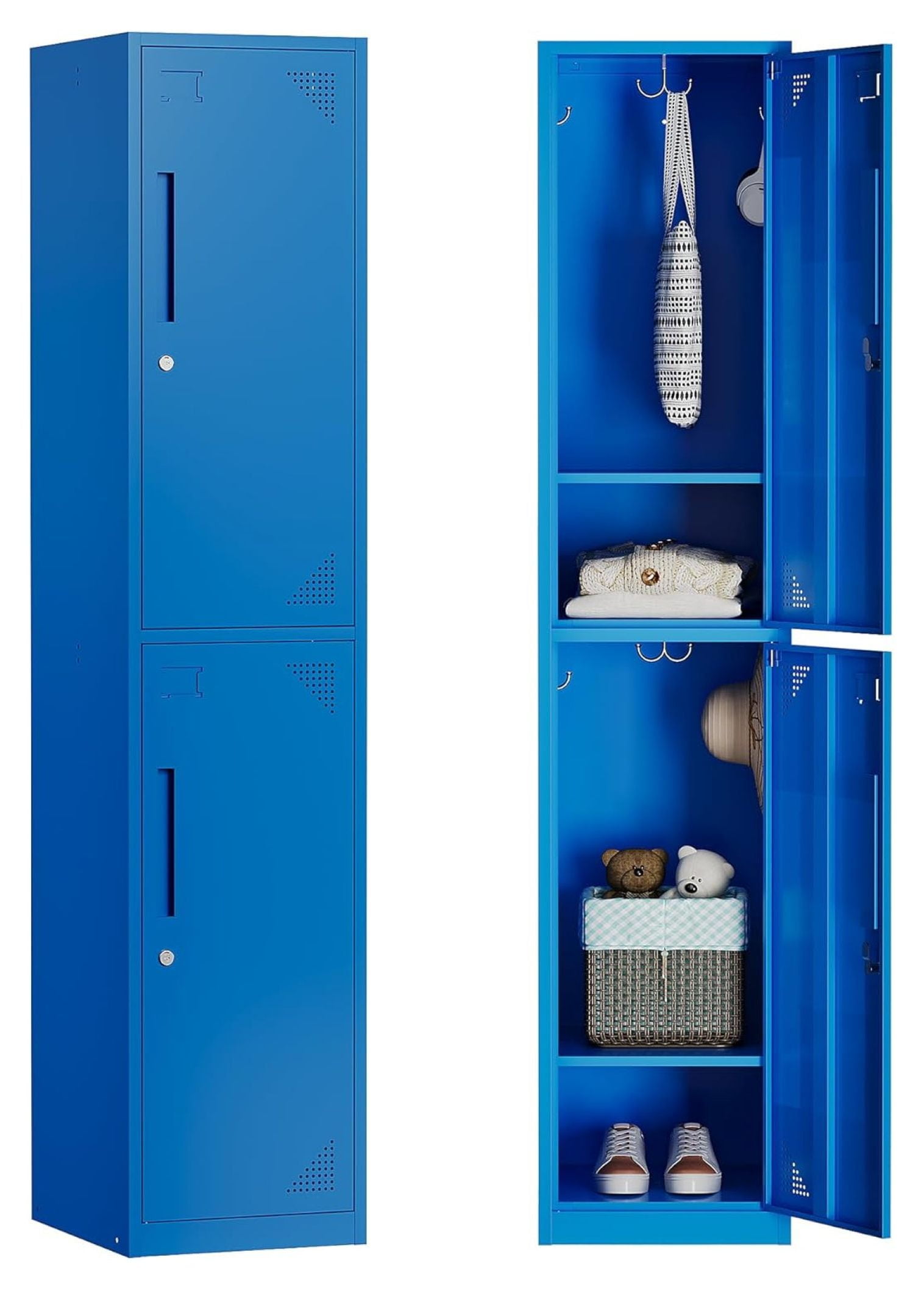 71" Metal Locker Blue Steel Storage Cabinet with 2 Doors for Office ...