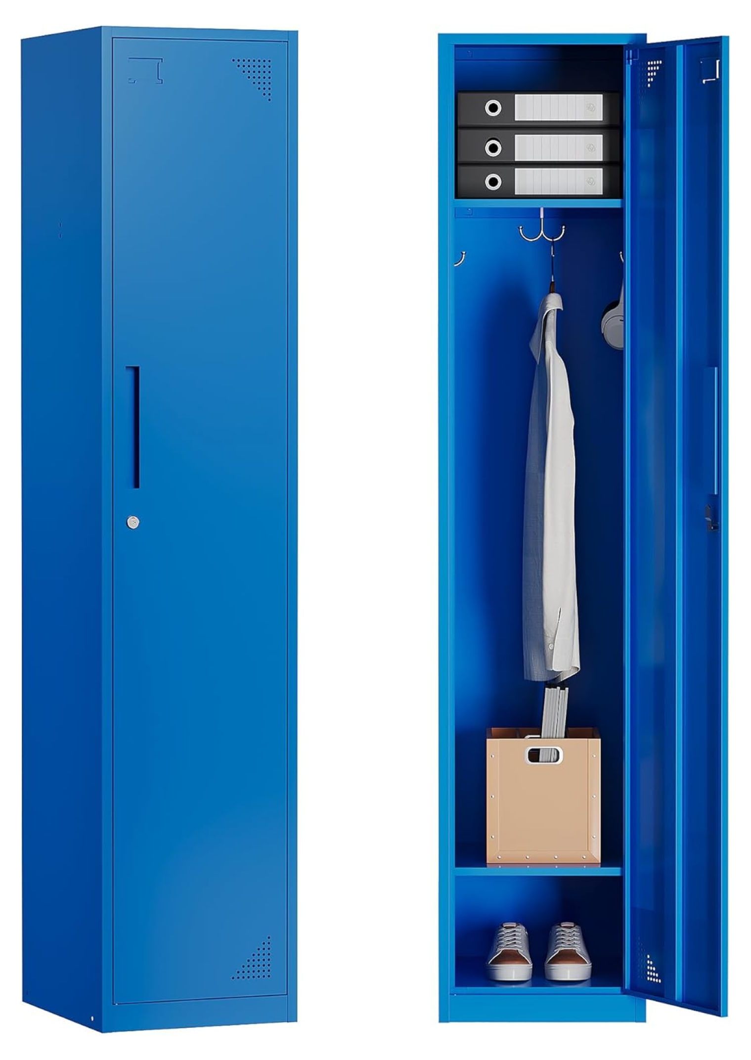 71" Metal Locker Blue Steel Storage Cabinet with Door for Office School ...