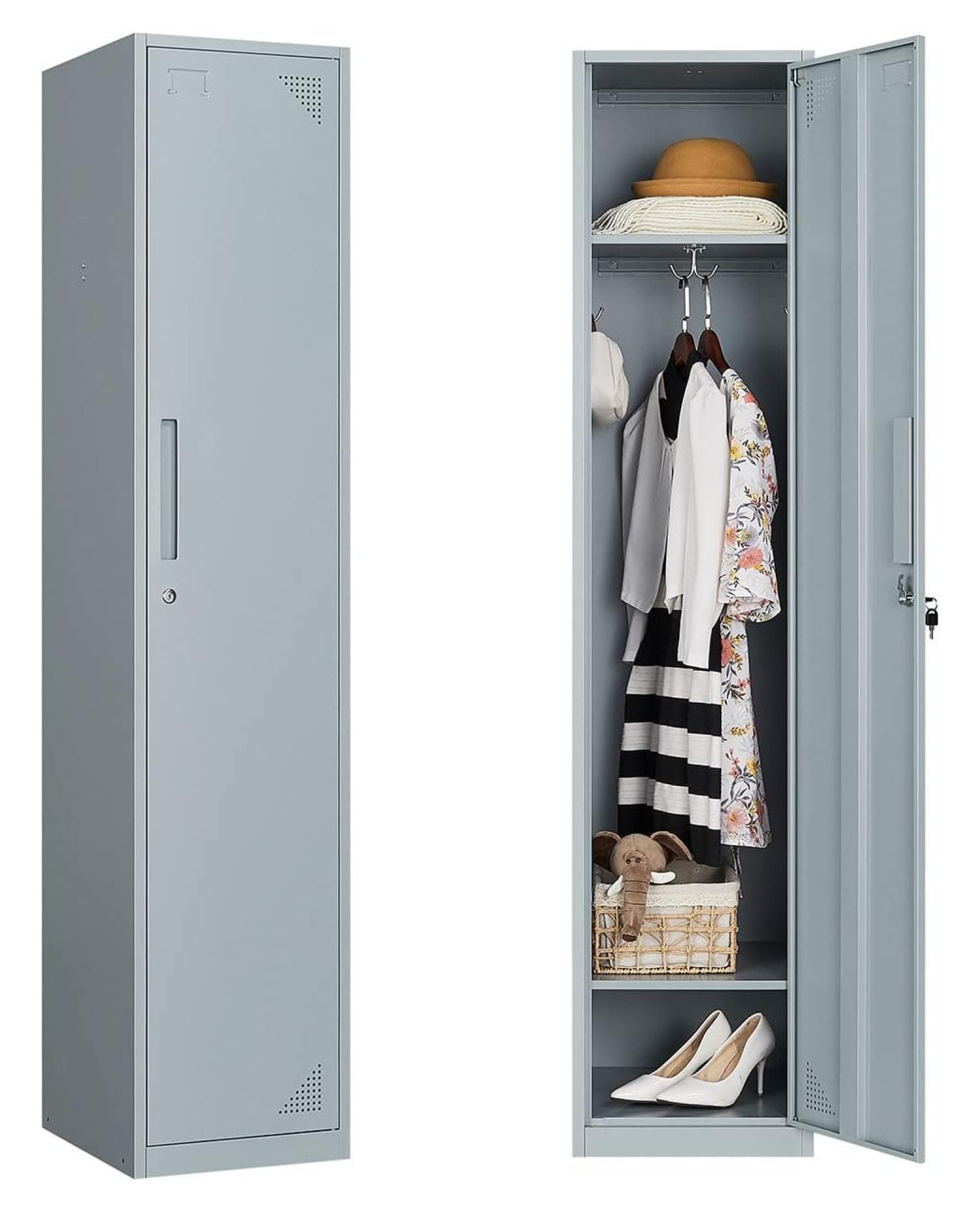 71" Metal Locker Gray Steel Storage Cabinet with Door for Office School ...