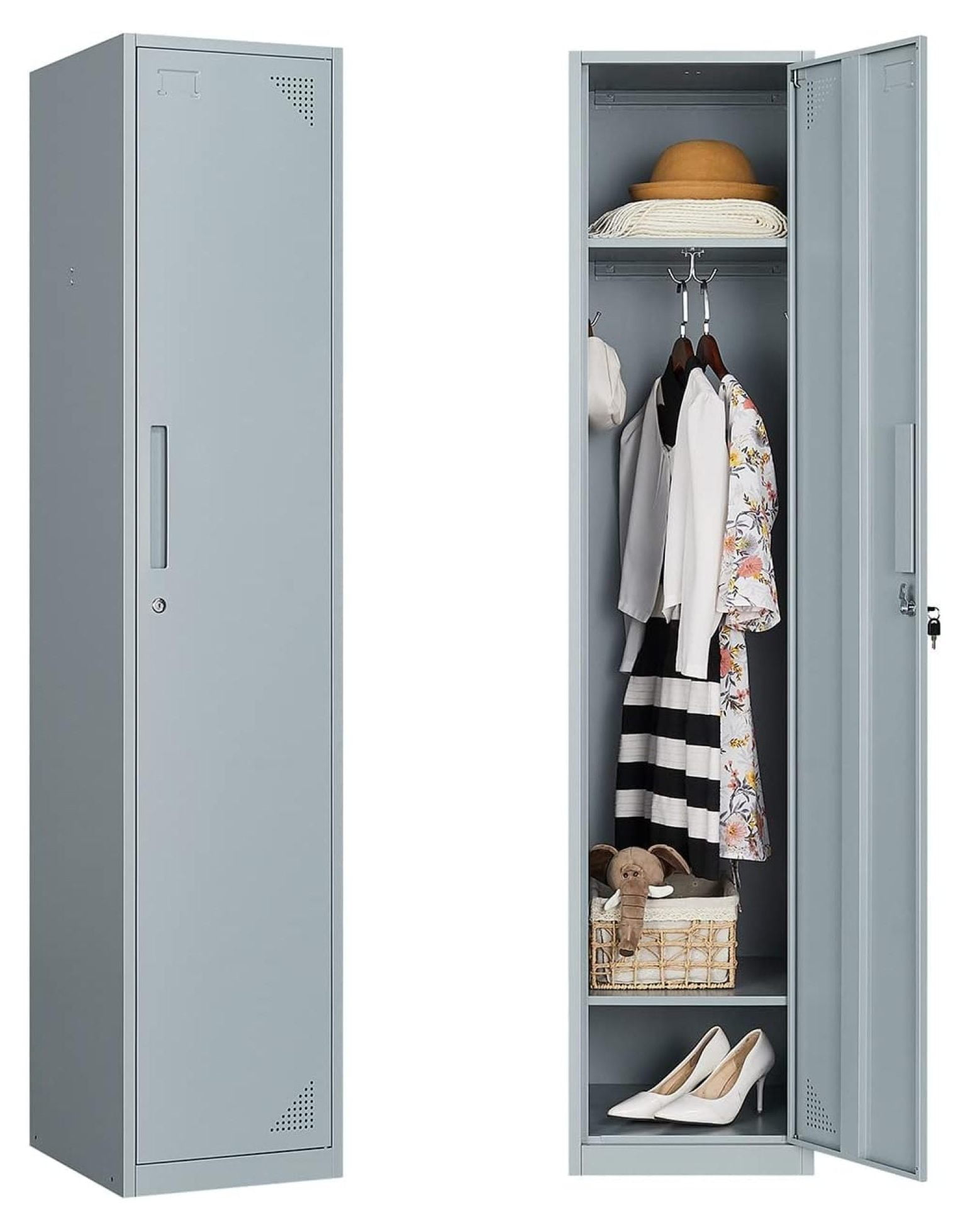71" Metal Locker Gray Steel Storage Cabinet with Door for Office School ...