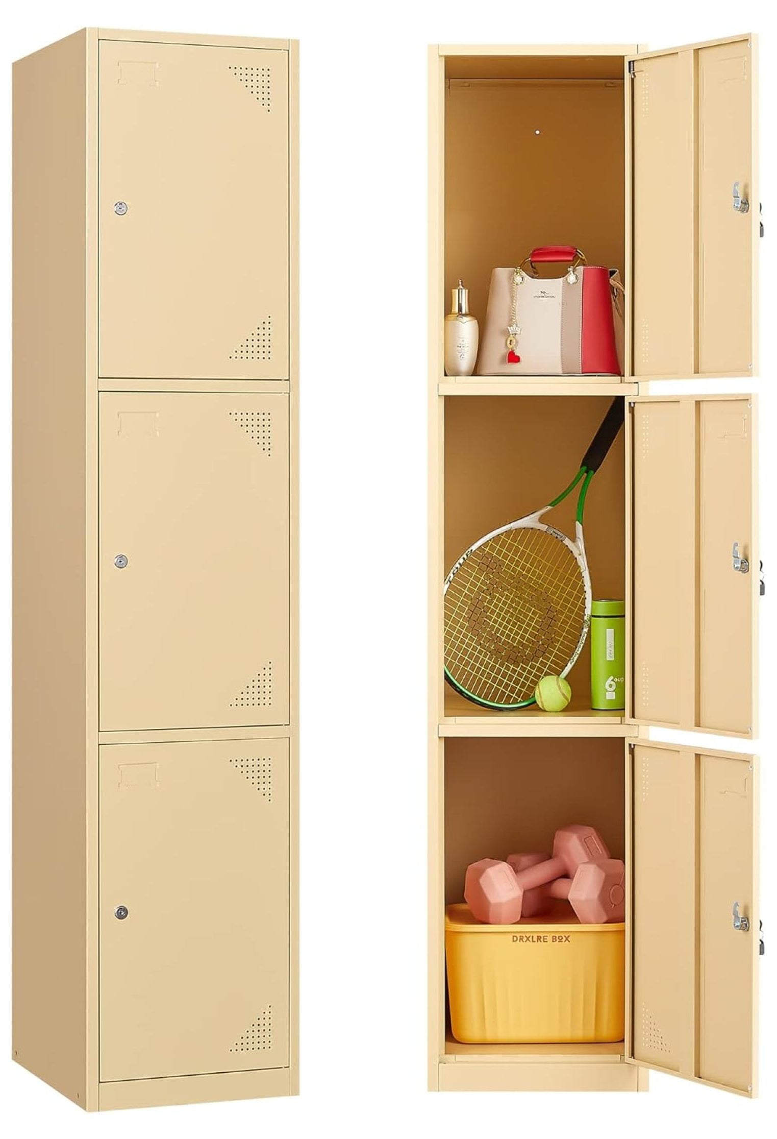 71" Metal Locker Steel Storage Cabinet with 3 Doors for Office School ...