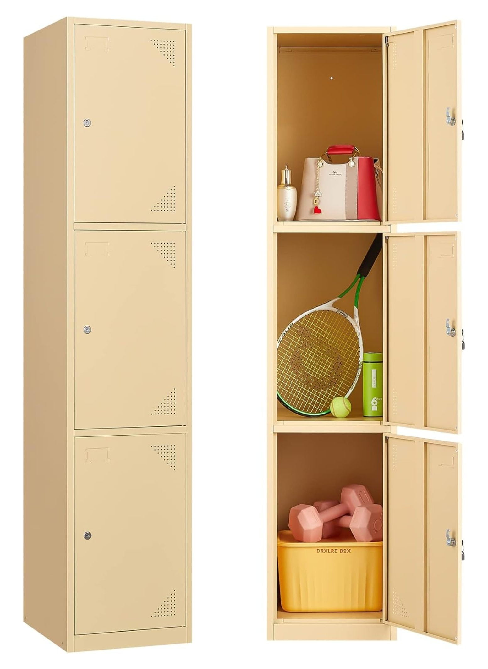 71" Metal Locker Steel Storage Cabinet with 3 Doors for Office School ...