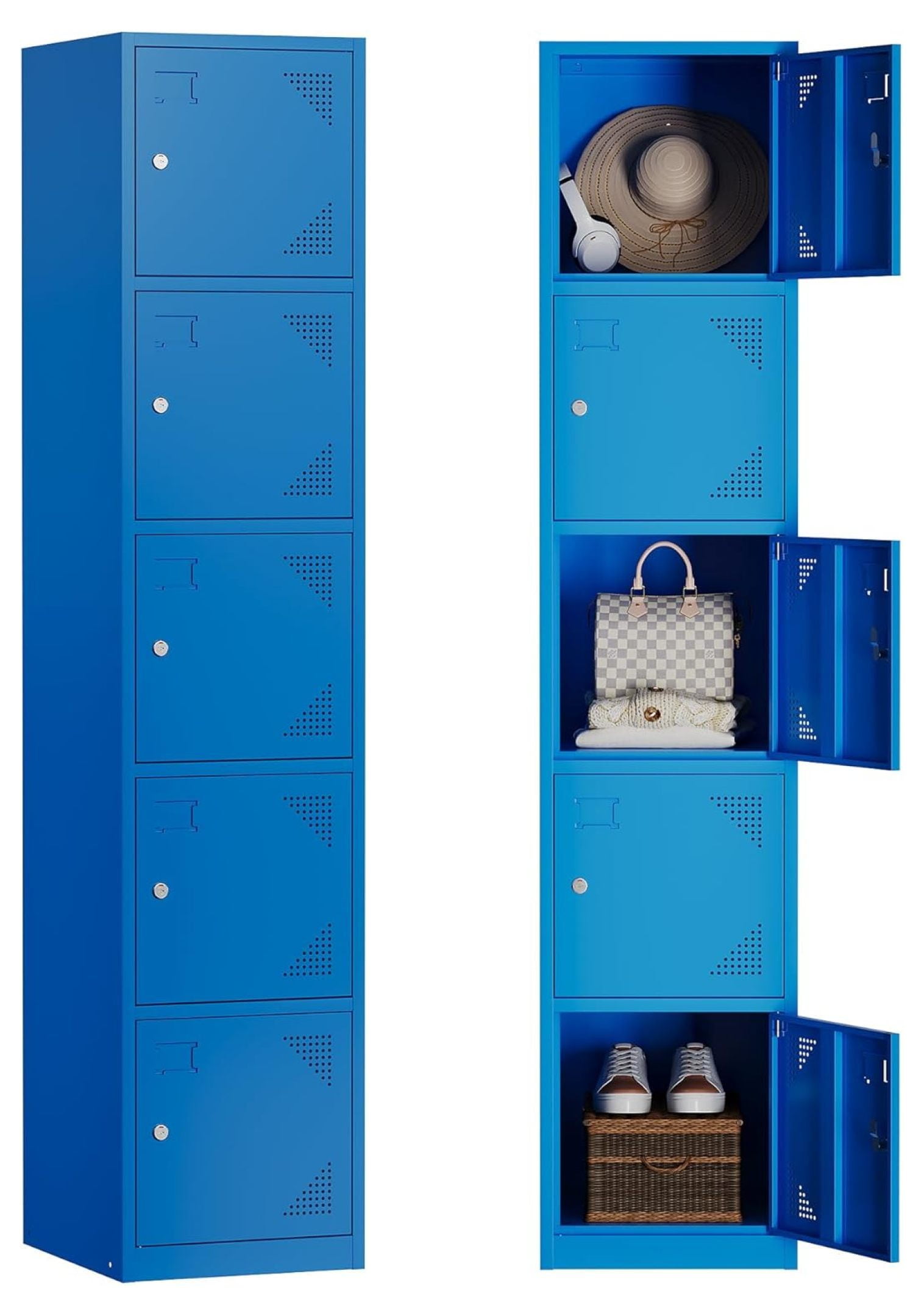 71" Metal Lockers for Employees with 5 Doors,Blue Storage Locker ...