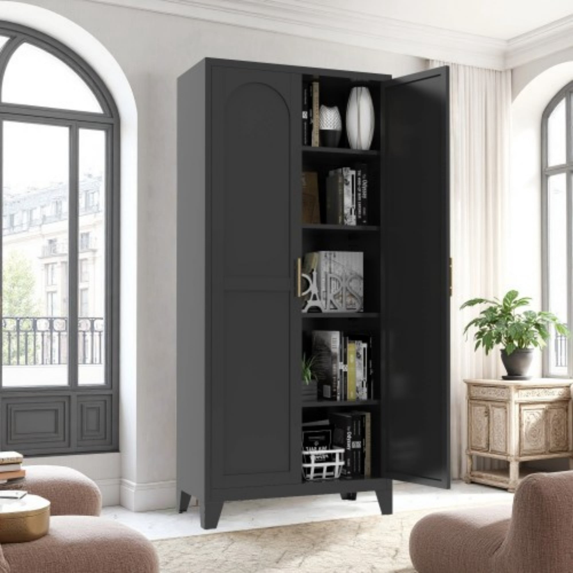 71" Metal Storage Cabinet with Lock, Adjustable Shelves & 2 Doors, Tall ...