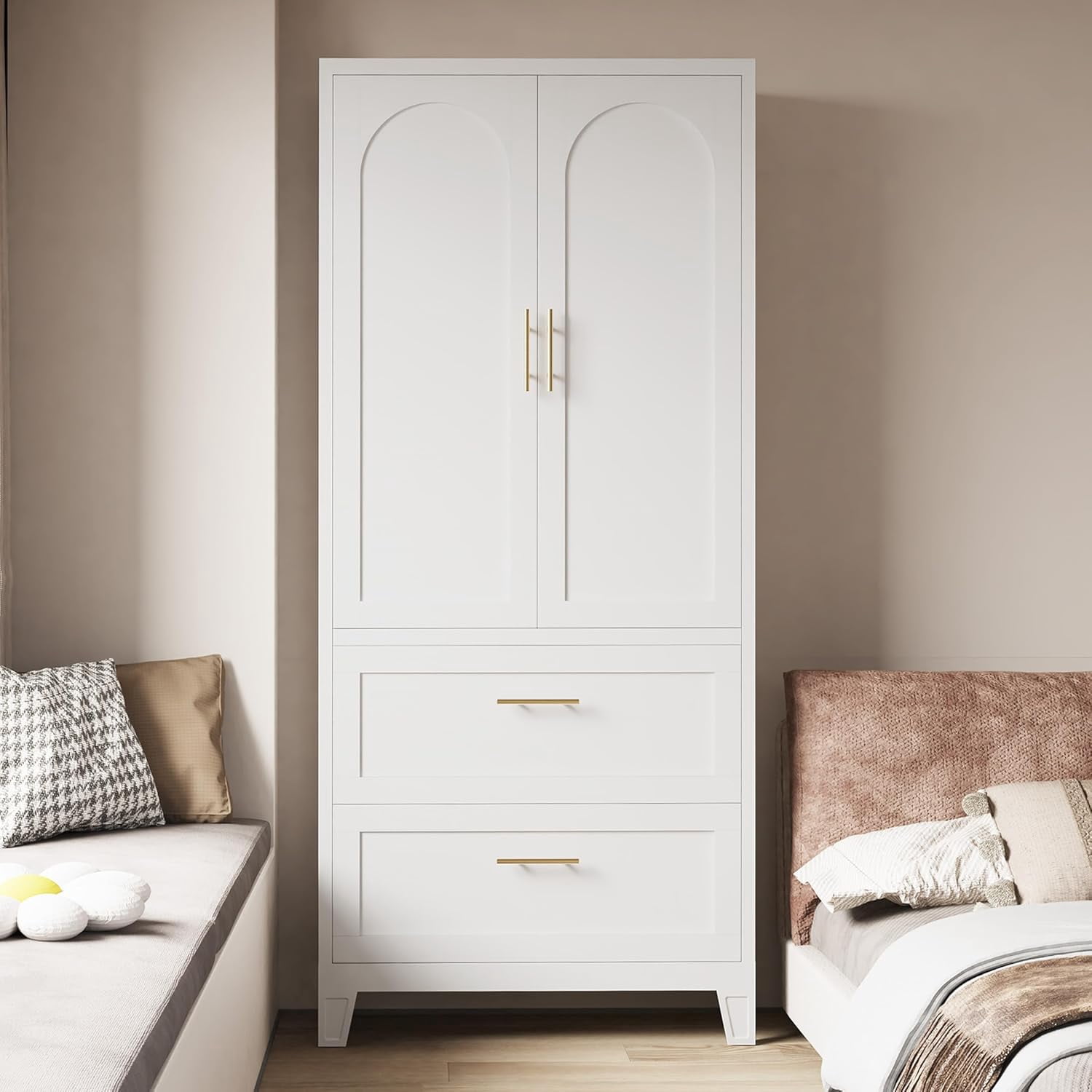 71'' Metal Wardrobe Cabinet with Hanging Rod, Metal Armoire Wardrobe ...