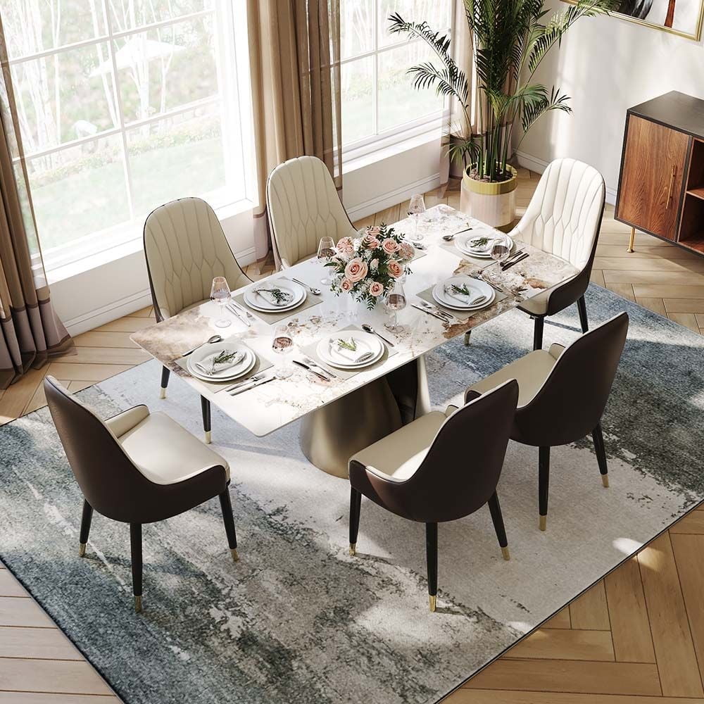 POVISON-71" Modern Minimalist Dining Table for 6, White Rectangular ...