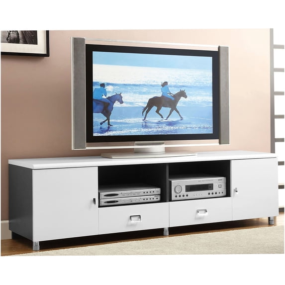 71" Modern TV Stand with 2 Drawers & Cabinets, High-Gloss White & Grey ...