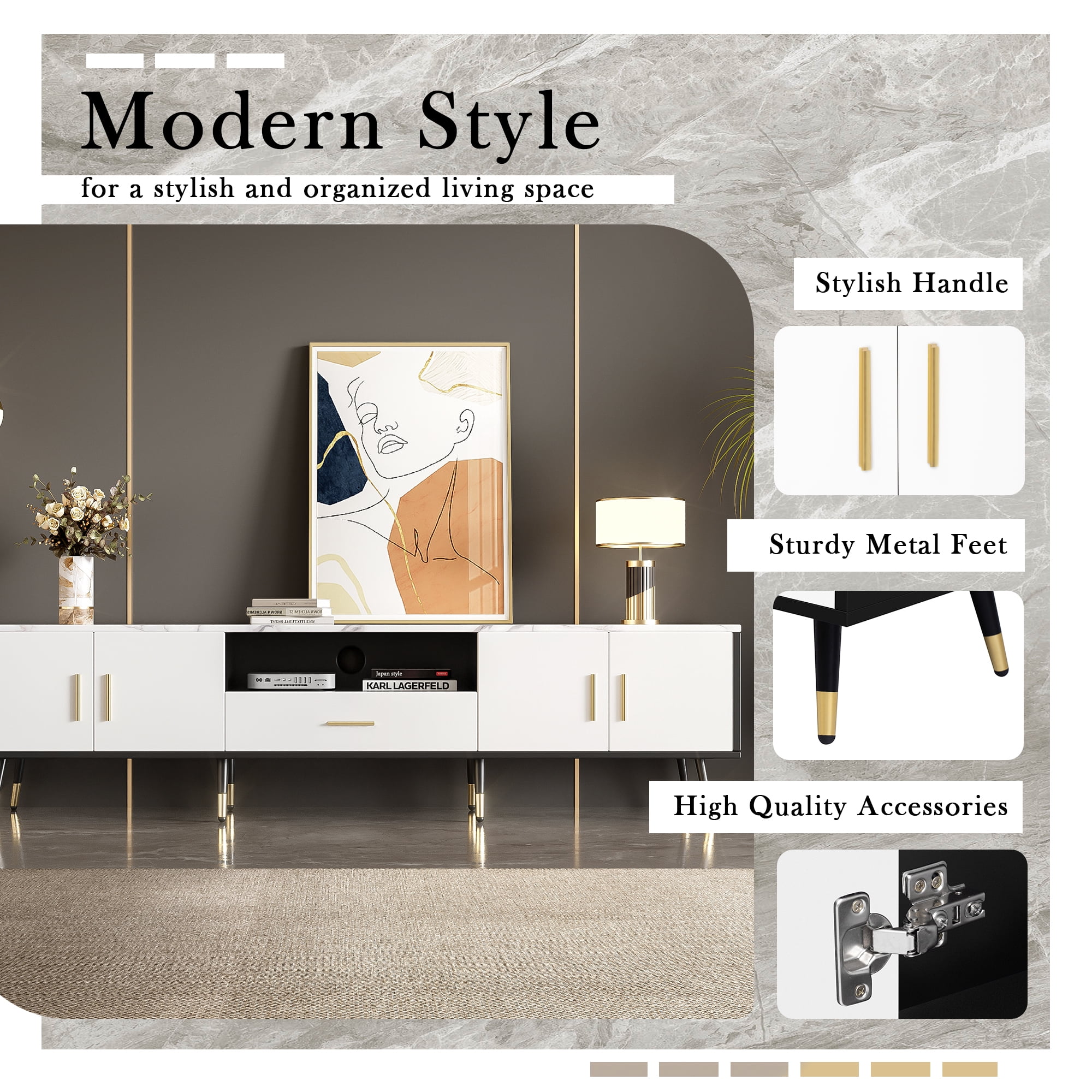 Entertainment Center 71'' Modern TV Stand with 2 Cabinets& Open ...