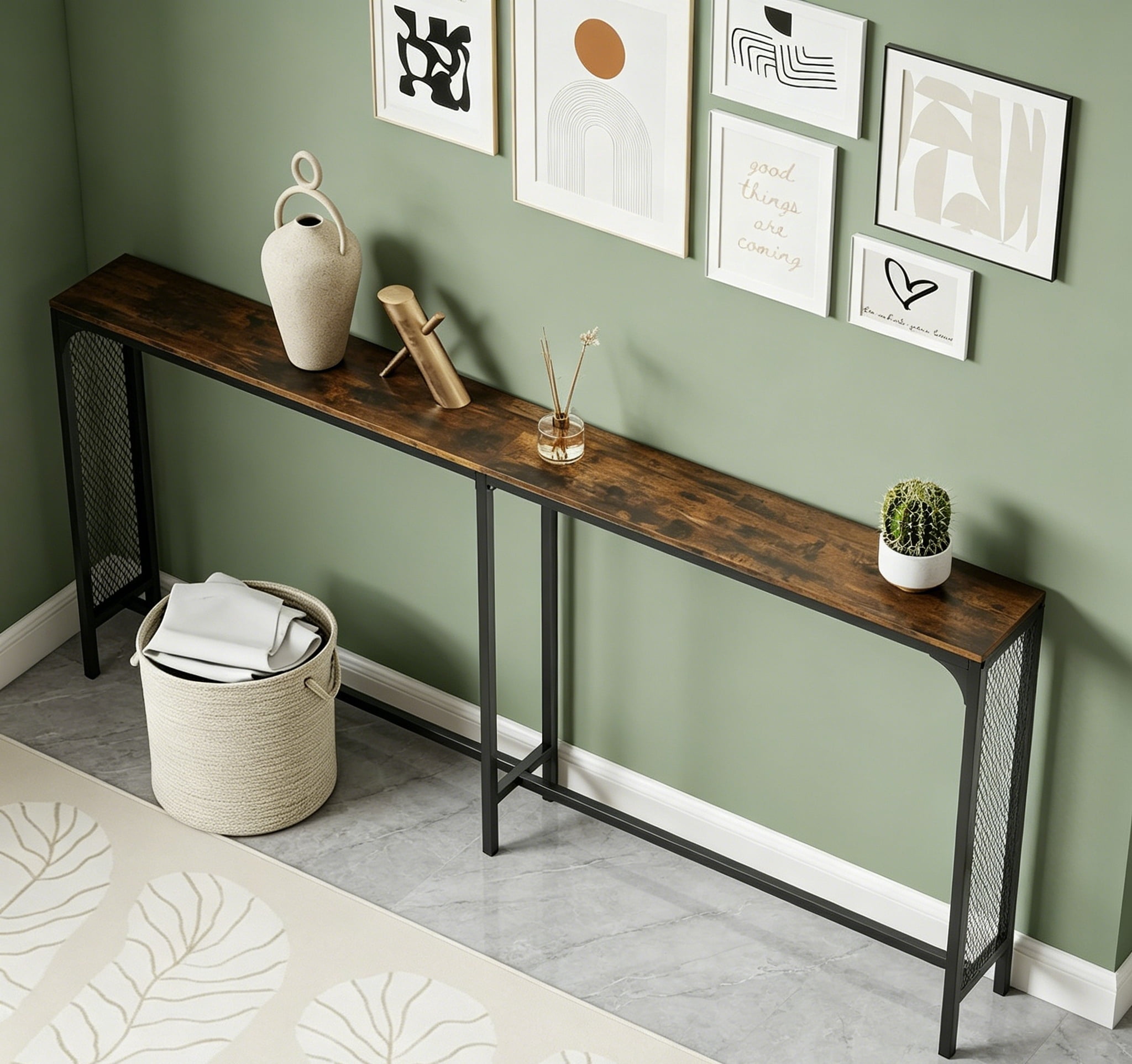 71" Narrow Console Table with 2 Power Outlets and USB-C Ports, Sofa ...