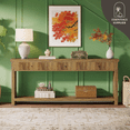 71" Oak Long Console Table – Fluted Drawers & Open Shelf Storage by ...